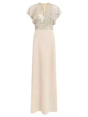 Jenny Packham Cary Sequin V-neck Dress - Neutrals