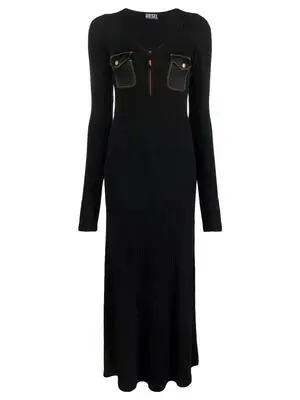 DIESEL® Pocket Detail Panelled Maxi Dress - Black