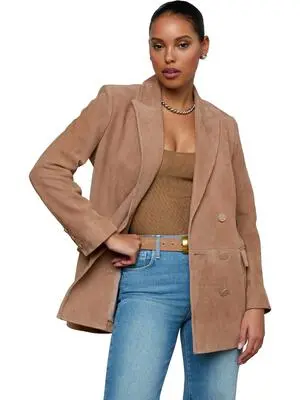L'Agence Aimee Oversized Suede Blazer - Cappuccino