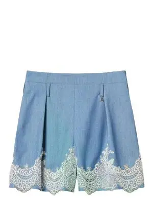 TWINSET Lace-trimmed Belted Shorts - Blue