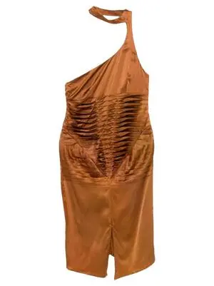 Gucci 2000s Ruched One-shoulder Mini Dress - Brown