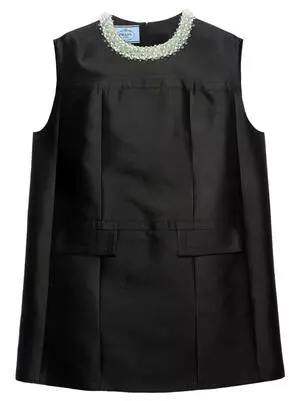 Prada Embroidered Double Shantung Dress - Black