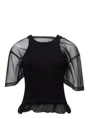 YCH Mesh-layered Blouse - Black