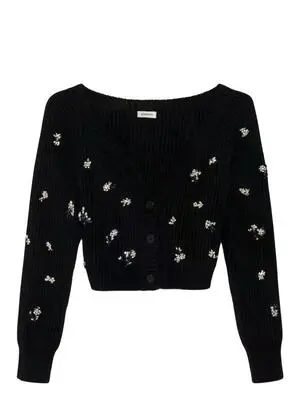 Simkhai Floral-embellished Ribbed Cardigan - Black