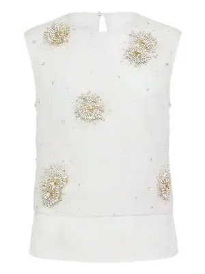 WALES BONNER Floral Beaded Sequin Top - White