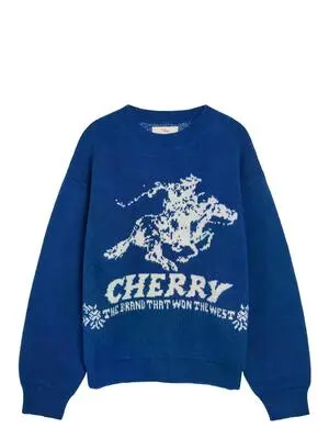 CHERRY LA Intarsia Round-neck Sweater - Blue