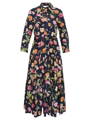 Carolina Herrera Floral Print Tiered Shirt Dress - Blue