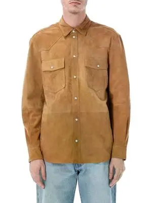 SWORD 6644 Pocket Leather Overshirt - Brown