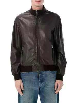 SWORD 6644 Zip-fastening Leather Jacket - Brown