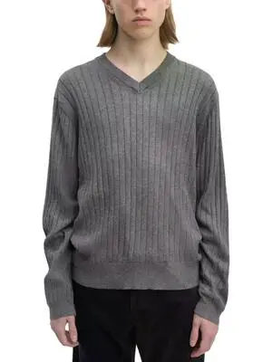 ANOTHER ASPECT Ribbed V-neck Sweater - Grey