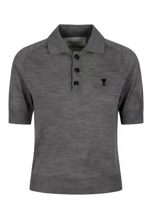 Ami Logo-embroidered Polo Top - Grey