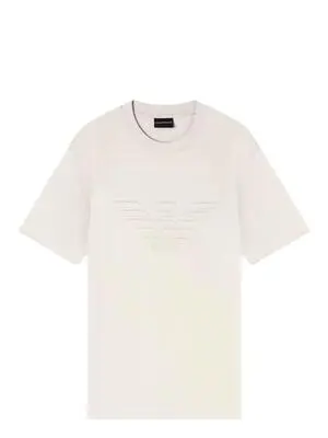 Emporio Armani Embossed-logo Round-neck T-shirt - Neutrals
