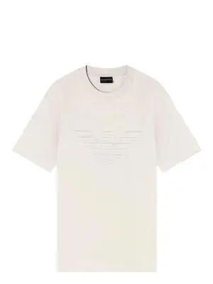 Emporio Armani Slim-fit T-shirt In Heavy Jersey With Domed Eagle - Neutrals