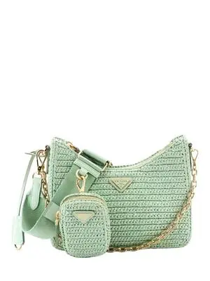 Prada Re-edition 2005 Raffia Shoulder Bag - Green