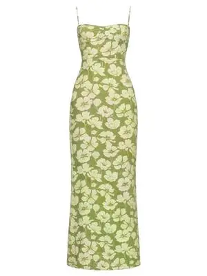 REFORMATION Floral-print Front-slit Midi Dress - Green