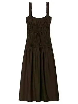 Tory Burch Shirred A-line Midi Dress - Brown
