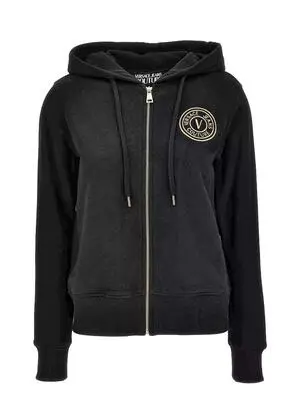 Versace Drawstring Hoodie With Logo Patch - Black