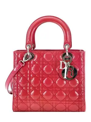 Dior Lady Cannage Quilt Patent Medium Satchel - Pink