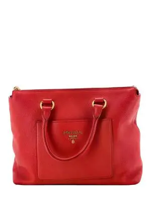 Prada Pocket Convertible Zip Vitello Daino Medium Satchel - Red