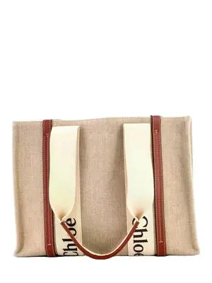 Chloé Woody Canvas And Leather Medium Tote Bag - Neutrals