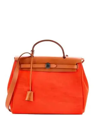 Hermès Herbag Zip Leather And Toile 31 Shoulder Bag - Orange