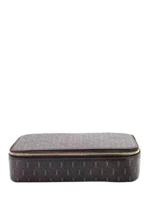 Saint Laurent Zip Around Jewelry Box Monogram Canvas Pouch - Brown