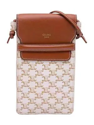 Celine Triomphe Coated Canvas Phone Pouch - White
