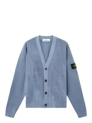 Stone Island V-neck Logo-patch Cardigan - Blue