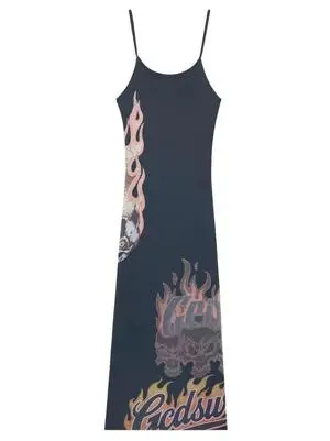 Gcds Graphic-print Midi Dress - Black