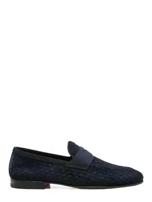 Santoni Leather Loafers With Woven Strap - Blue