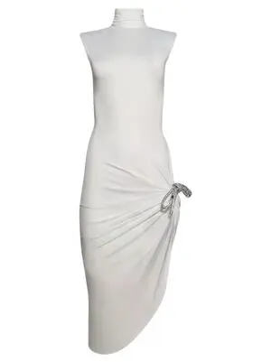 AREA Crystal-knot Draped Midi Dress - White