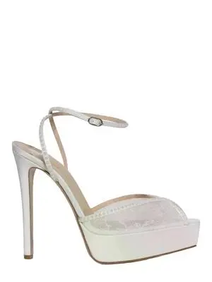 ANDREA WAZEN Katy Lace Beaded Platform Sandals - White
