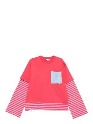 CHARLES JEFFREY Striped-sleeve T-shirt - Red