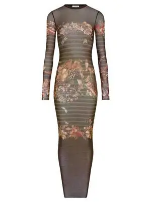 JEAN PAUL GAULTIER Marini Re Grape Striped Floral Mesh Maxi Dress - Brown