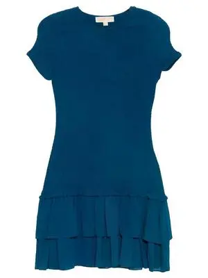 Michael Kors Smocked Georgette Ruffle Mini Dress - Blue