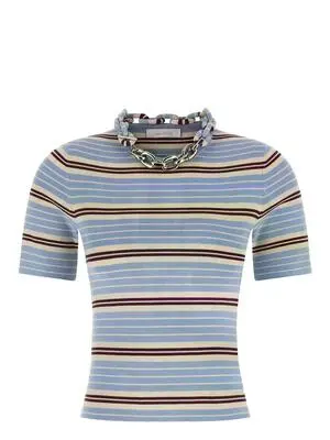 Rabanne Striped Knit Top With Chain Detail - Blue