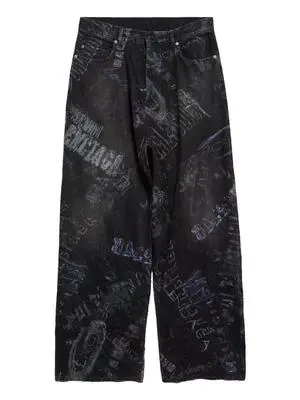 Balenciaga Print Cotton Trousers - Black