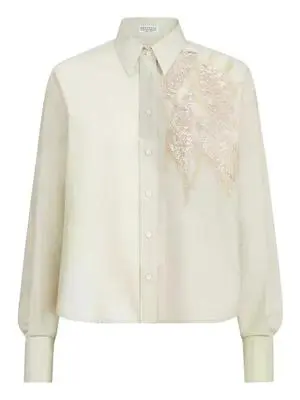 Brunello Cucinelli Techno Cotton Poplin Shirt With Embroidery - White