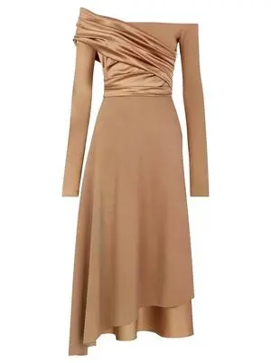 Fendi Off-shoulder Ruched Dress - Brown