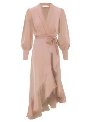 Zimmermann Midi Ruffled Wrap Dress Pink