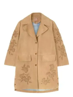 Ermanno Scervino Floral Embroidered Suede Coat - Neutrals