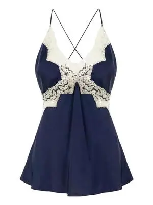 Alberta Ferretti Lace-trim Top - Blue