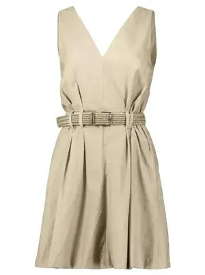 Brunello Cucinelli Belted Pleated Mini Dress - Neutrals