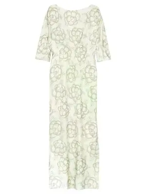 Marni Floral Print Crewneck Dress - Neutrals