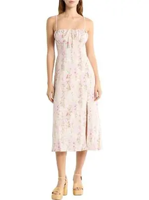 ALL IN FAVOR Floral Eyelet Corset Midi Sundress - Cream Pink