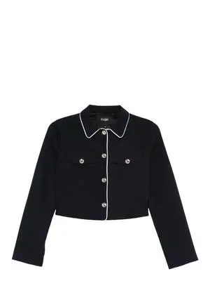 Maje Maje Cropped Buttoned Jacket With Piped Trim Blue