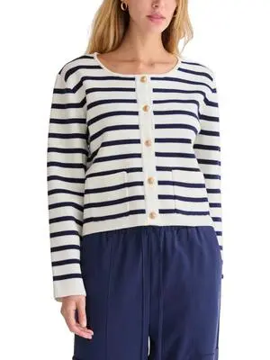 CRESCENT Striped Jacquard Knit Cardigan - Ivory/navy