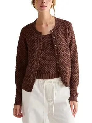 CRESCENT Basket Weave Knit Cardigan Tank Two Piece Set - Brown