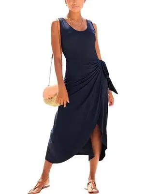 LASCANA Sleeveless Wrap Look Midi Dress - Navy