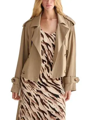 CRESCENT Double-breasted Crop Trench Coat - Khaki